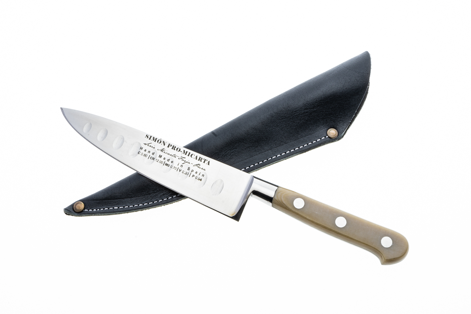 Utility fluted knife Simón PRO Micarta with leather sheath