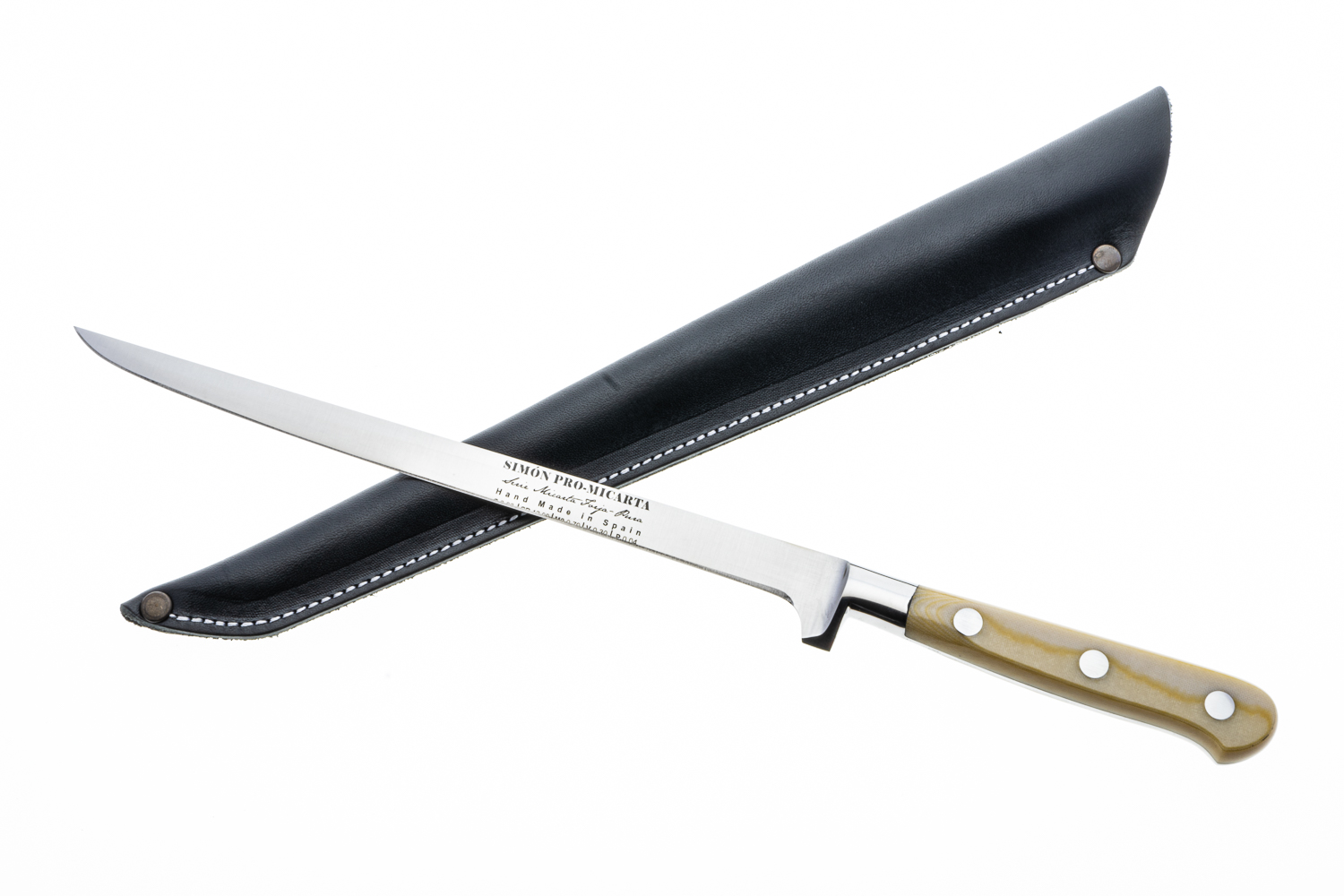 Flexible fine fillet knife Simón PRO Micarta with leather case