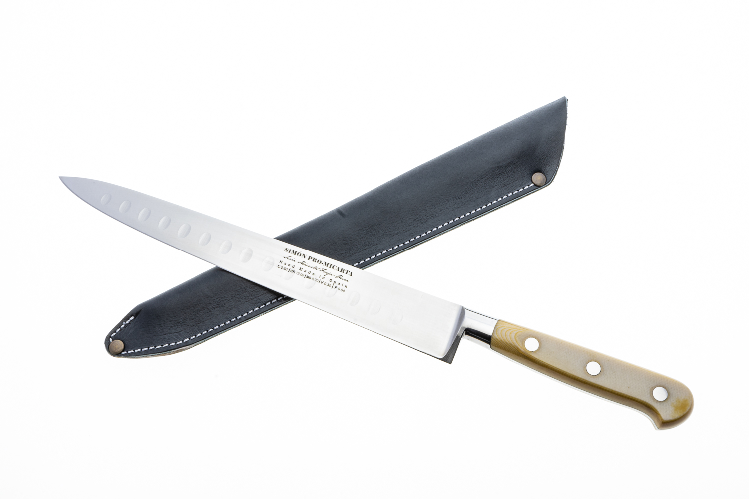 Fluted short carving knife Simón PRO Micarta with leather case