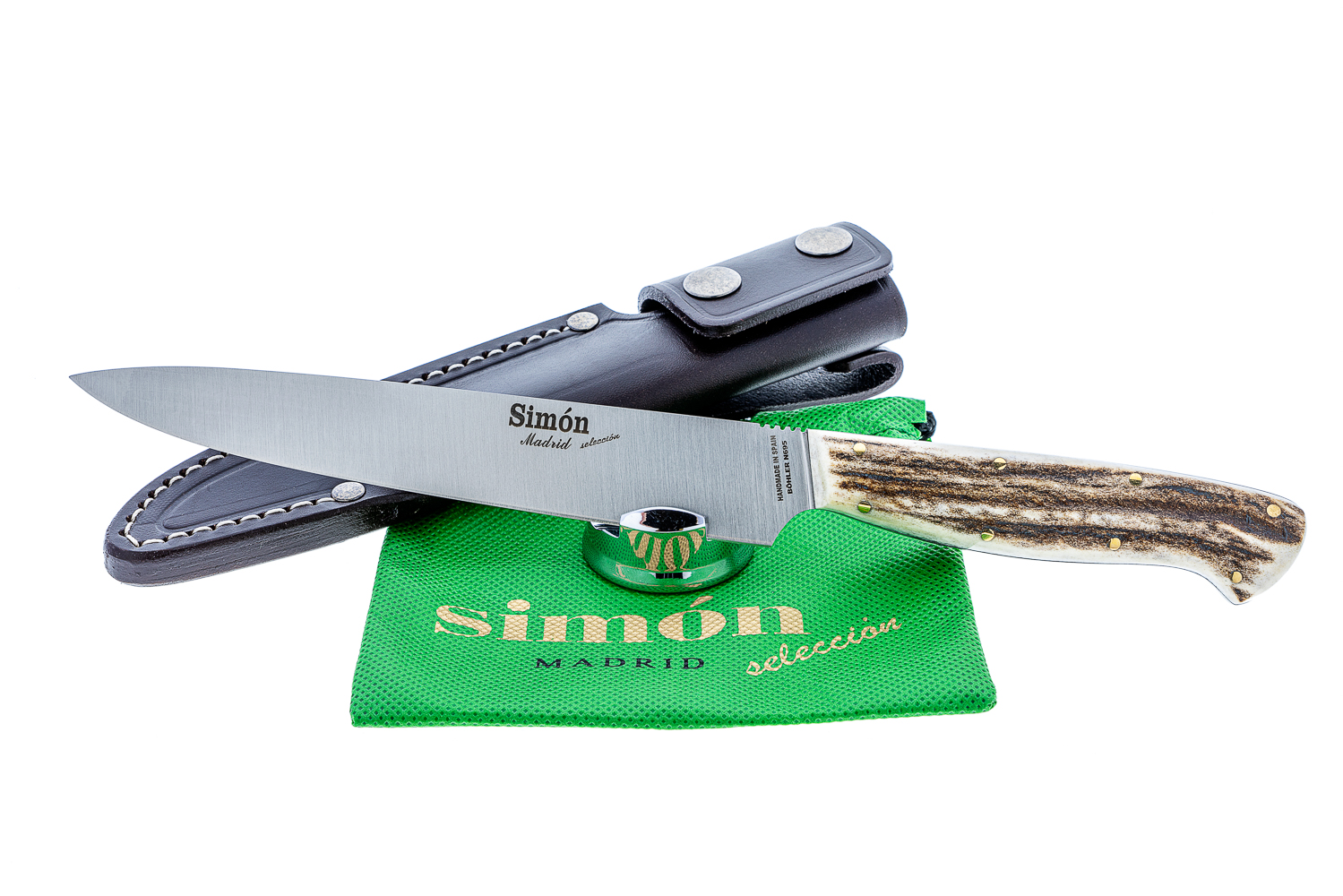 Cuchillo Simón Criollo largo Ciervo de 18cm de hoja con funda de piel